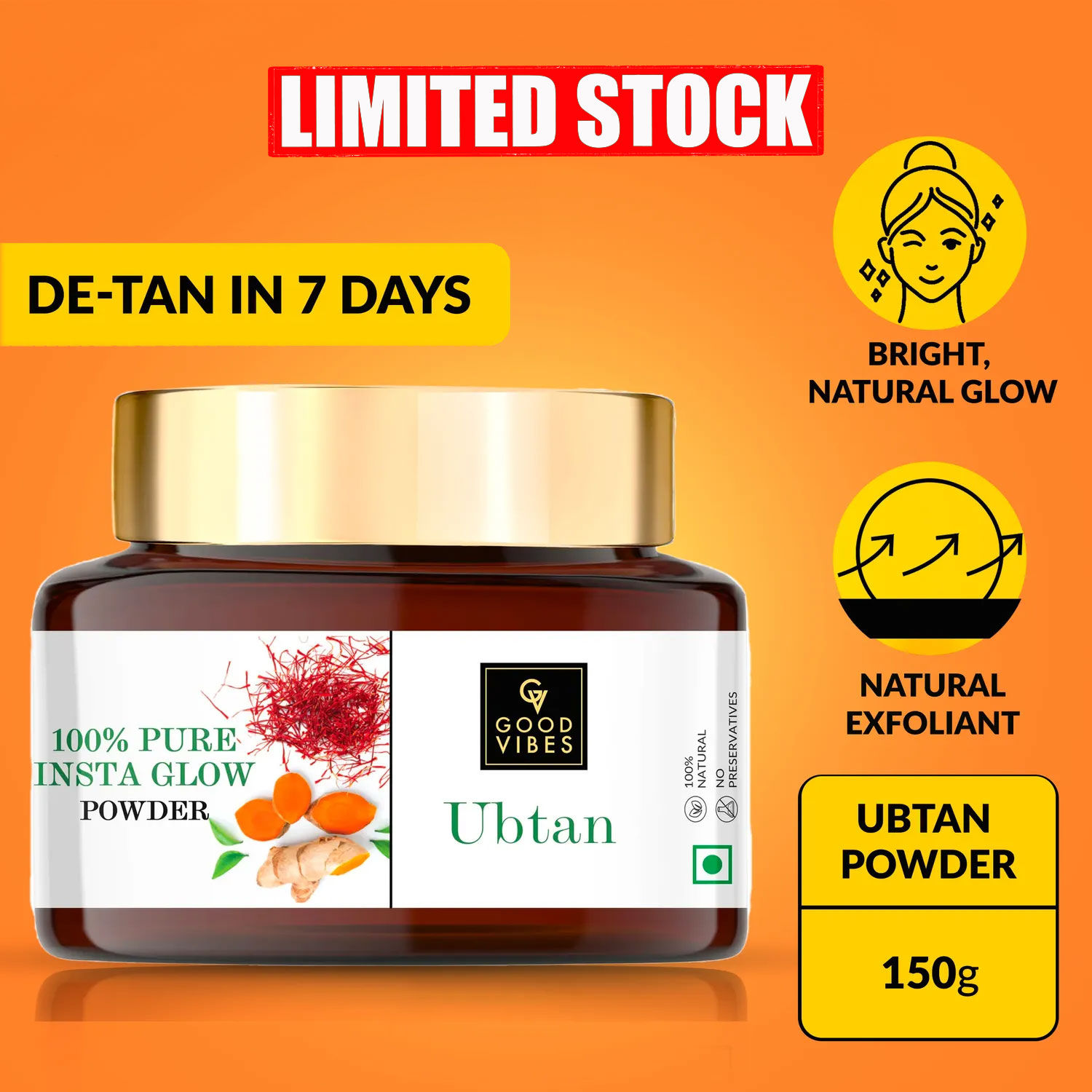 Good Vibes 100% Pure Insta Glow Powder - Ubtan (150g)