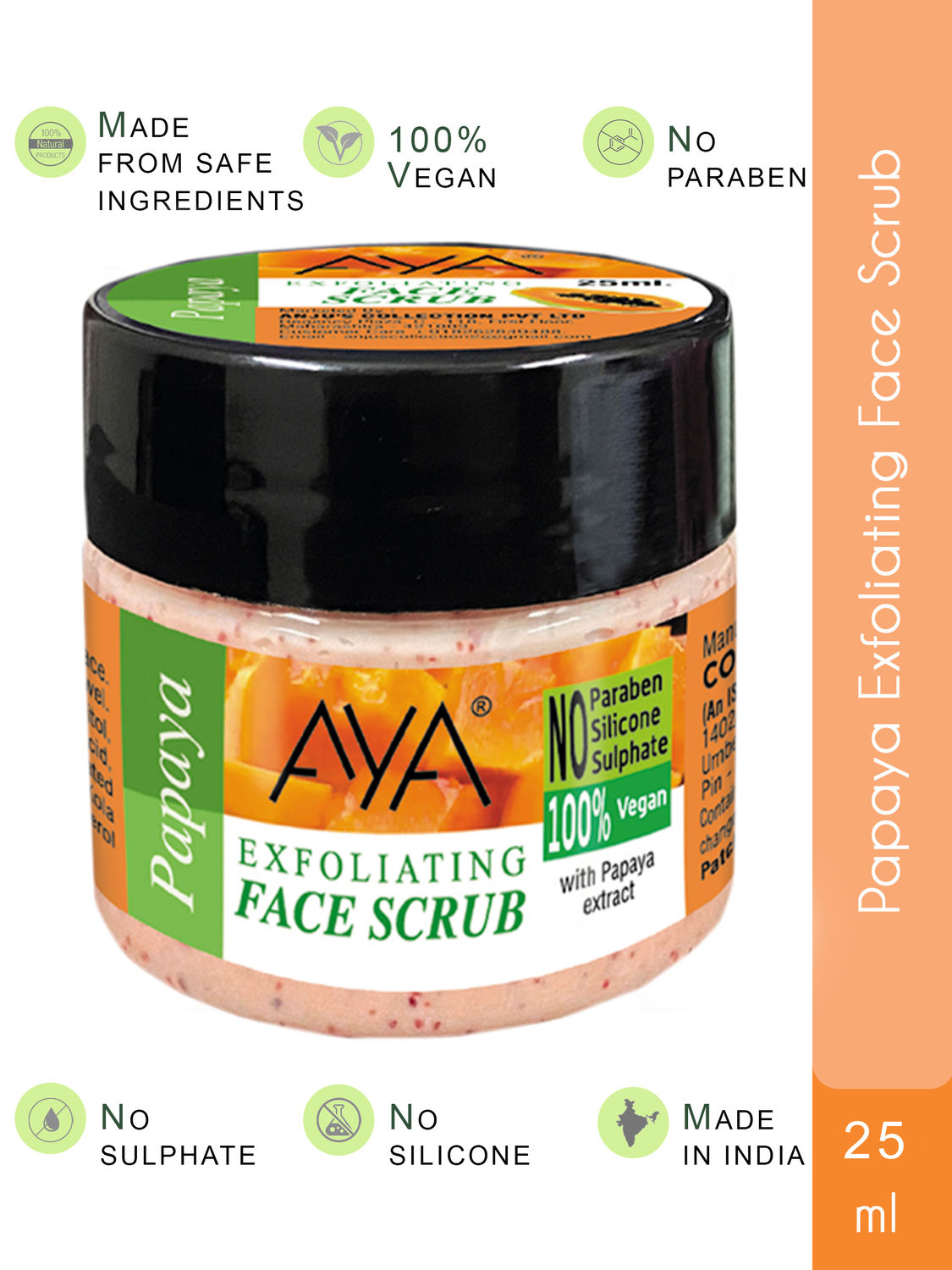 AYA Papaya Exfoliating Face Scrub, 25 ml | No Paraben, No Silicone, No ...