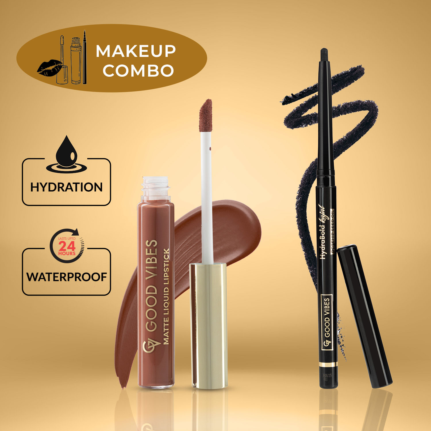 Good Vibes Bold Kajal & Hydrating Liquid Lipstick Combo (comfy for your ...