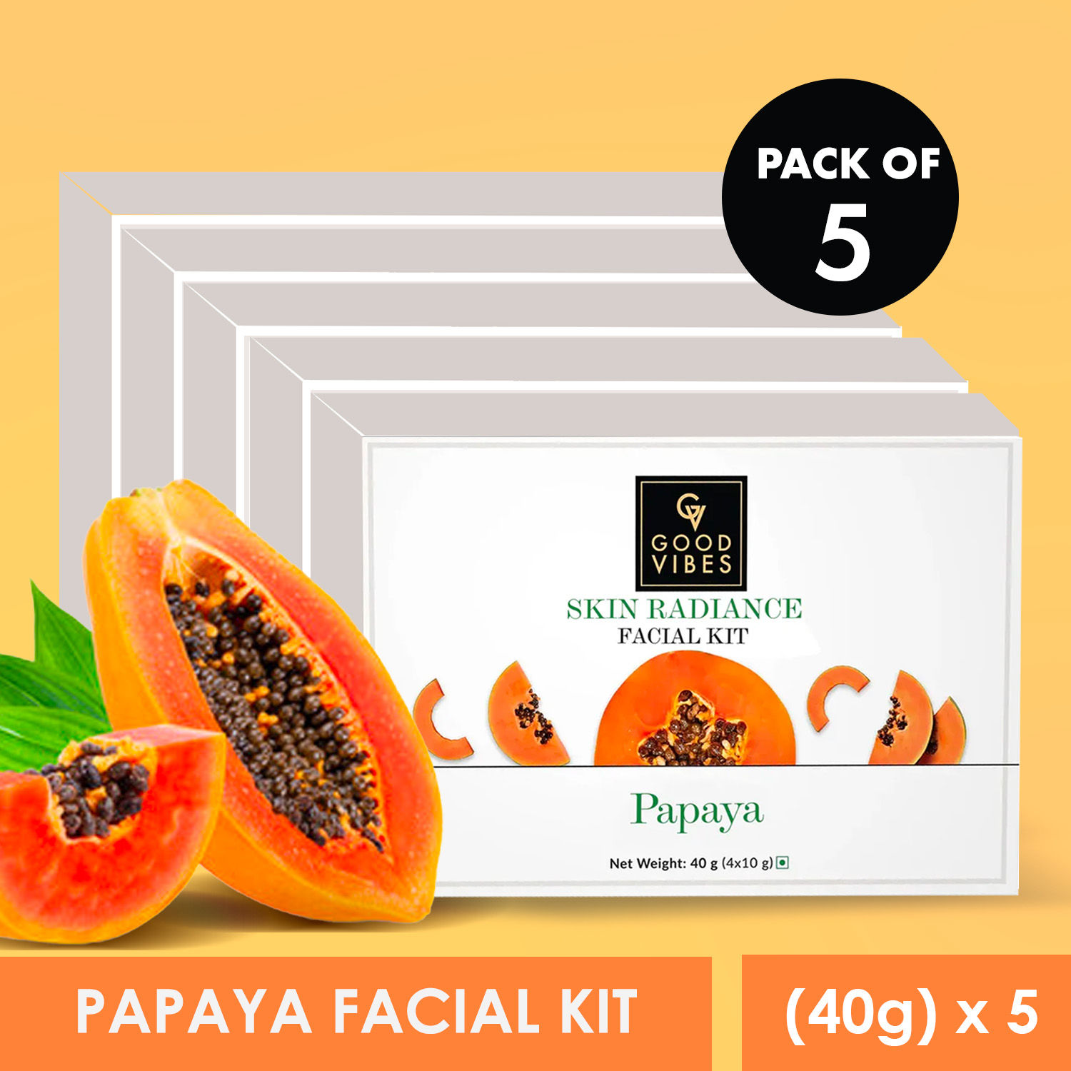 Good Vibes Papaya Radiant Glow Facial Kit (Pack of 5)