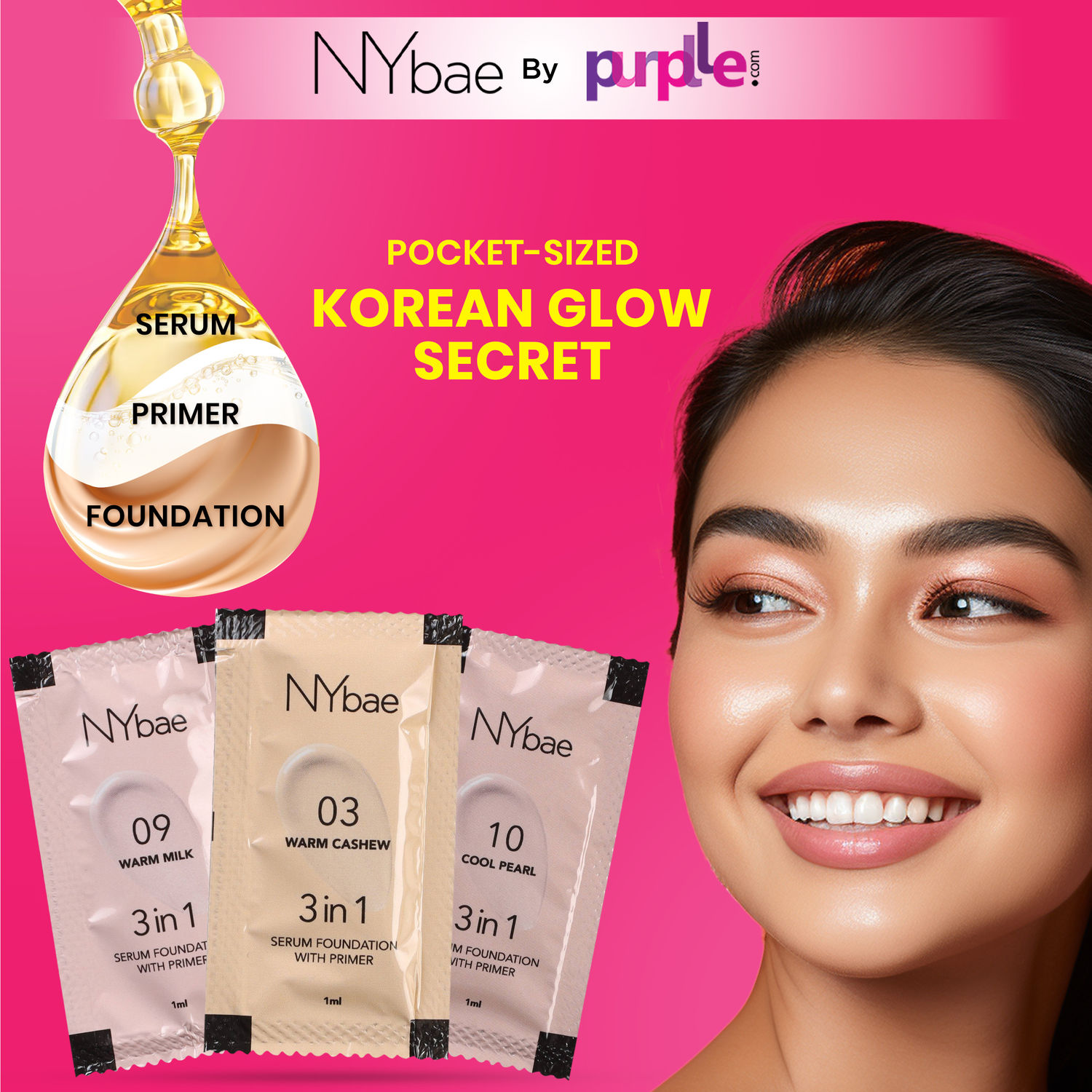 NY Bae 3 IN 1 Serum Foundation with Primer Sampler - Light (1ml)