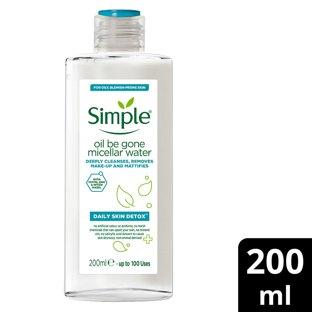 Simple Daily Skin Detox Oil Be Gone Micellar Water 200 ml, for oily ...