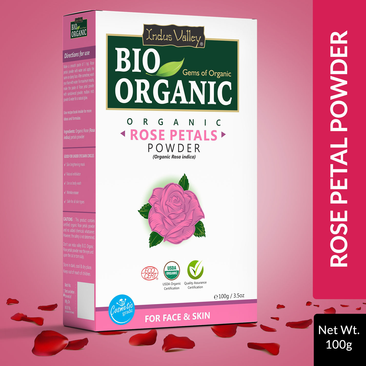 Buy Indus valley bio organic rose petal powder Online | Purplle