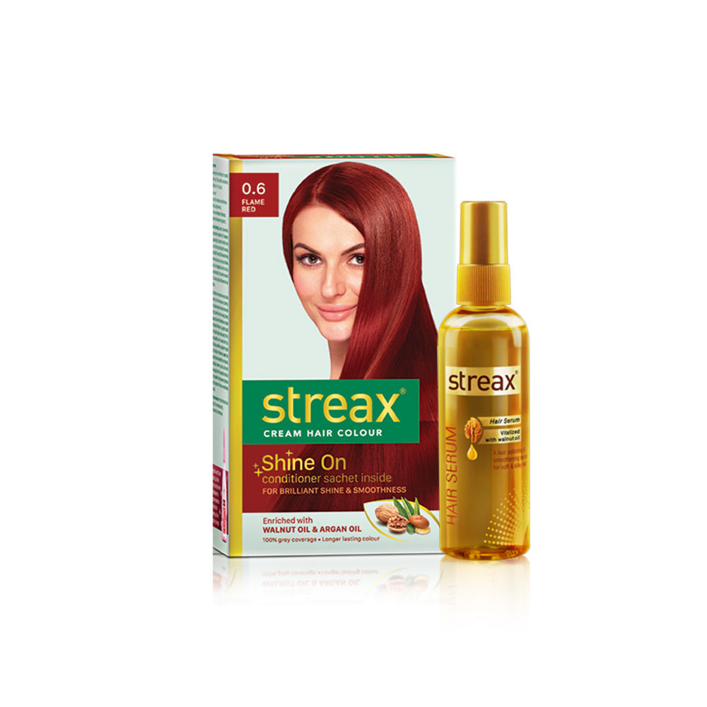 Streax Hair Serum vitalised with Walnut Oil + Streax Hair Colour- Flame ...