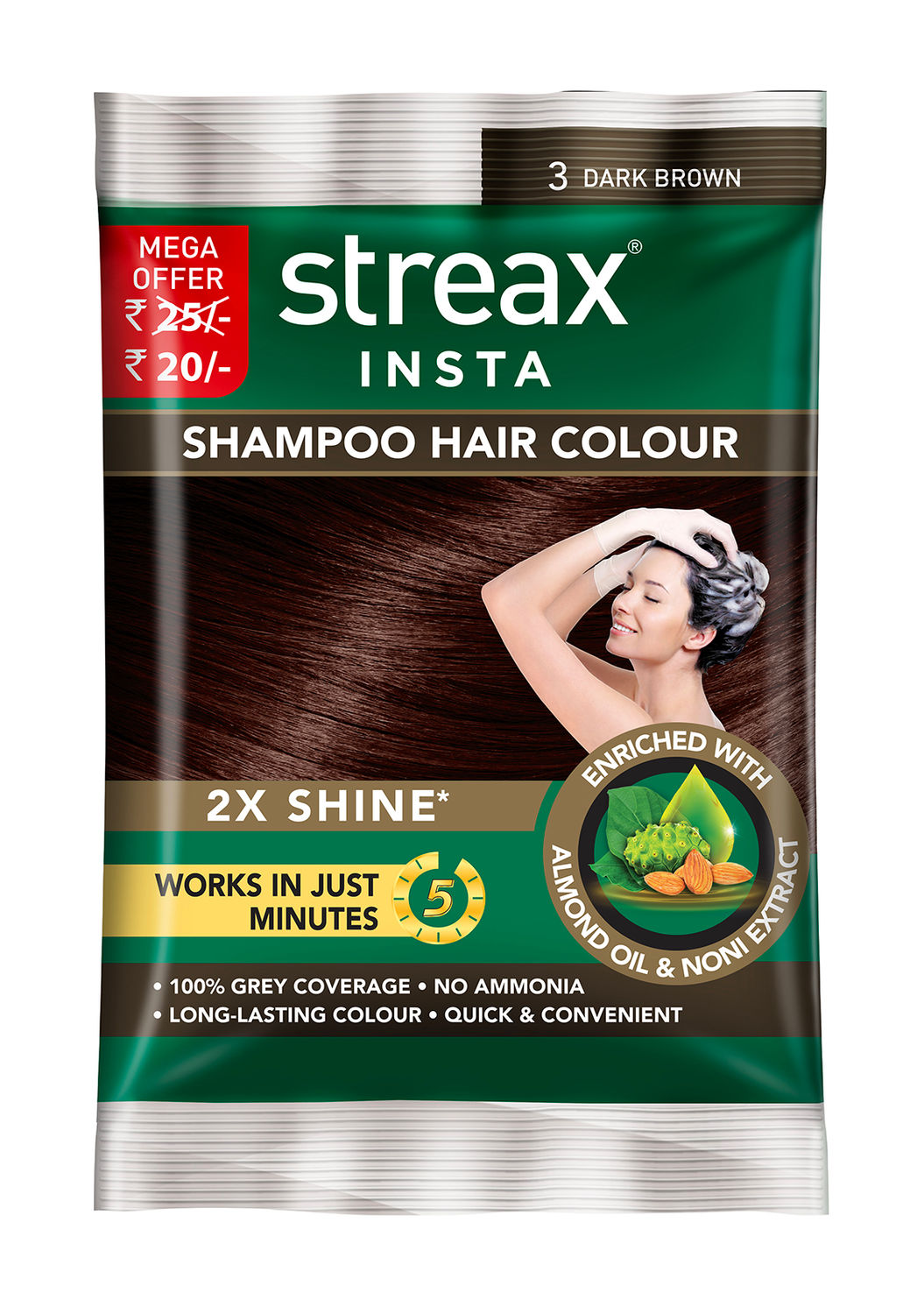 Streax Insta Shampoo Hair Colour - Dark Brown (18 ml)