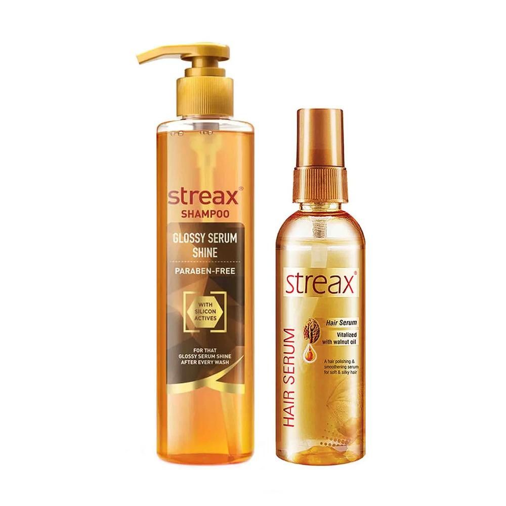 Streax Glossy Serum Shine Shampoo+Walnut Serum