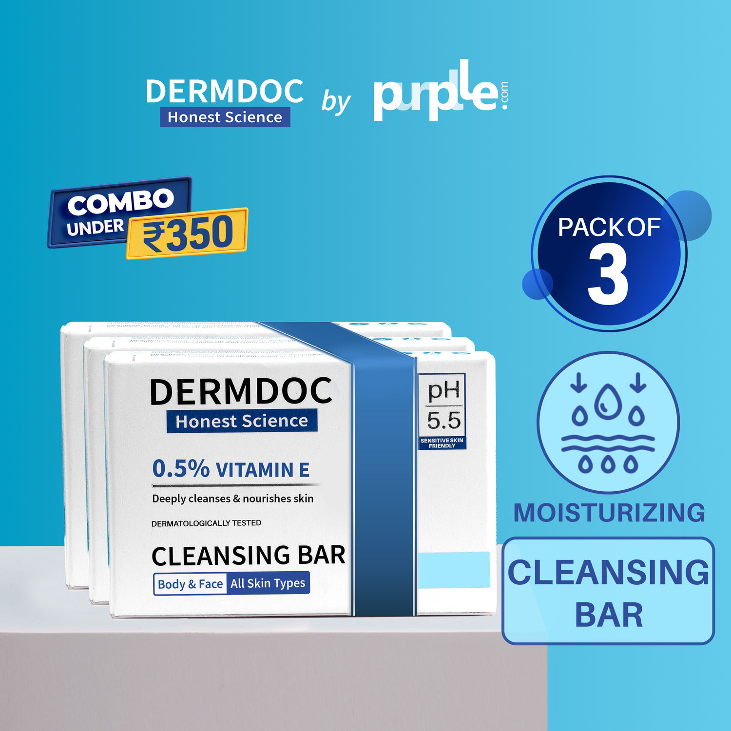 DERMDOC 0.5% Vitamin E Cleansing Bar (Pack of 3)