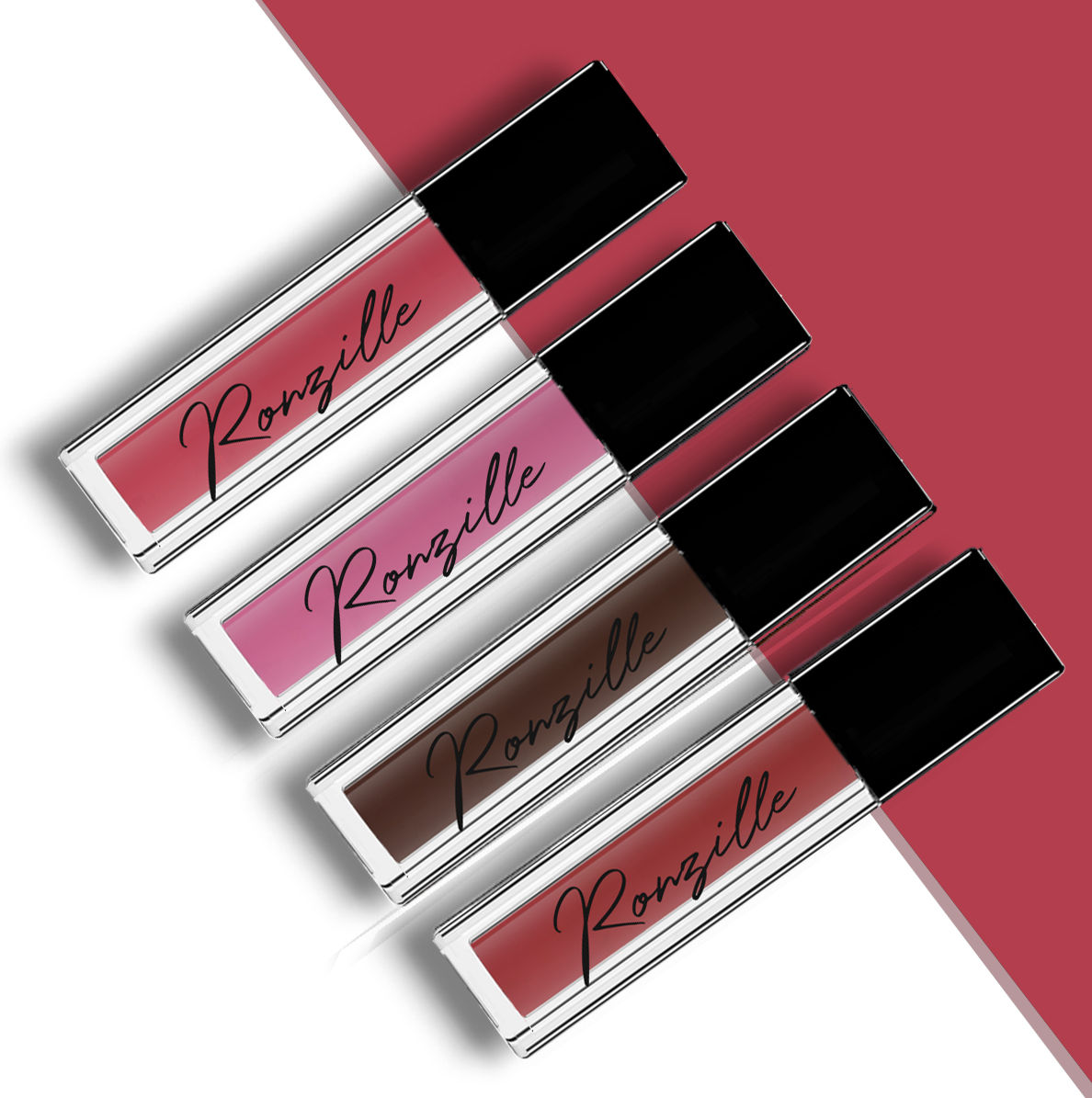 Ronzille Pack of 4 Mini Liquid Lipstick with Lip Gloss Nude Edition