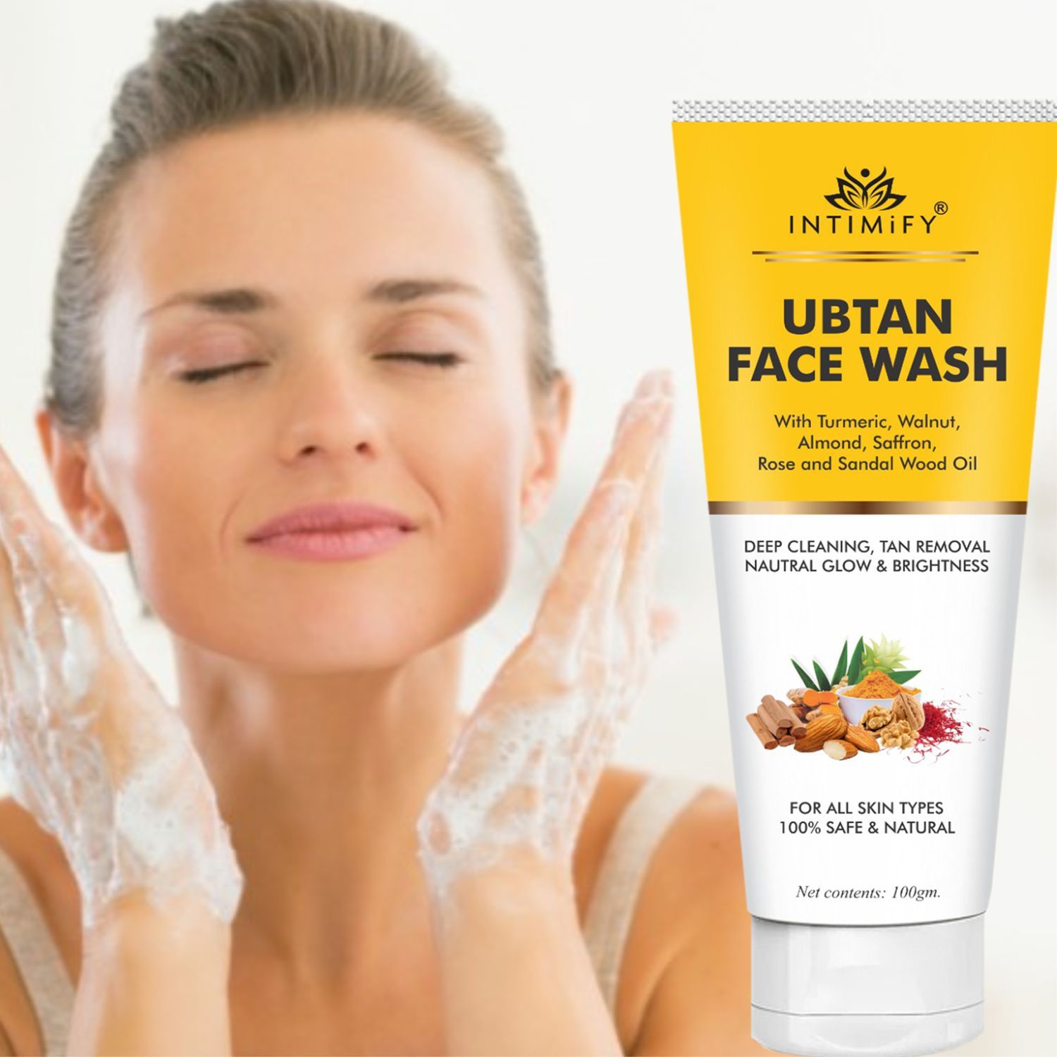Intimify Ubtan Face Wash All SkinType With Tumeric & Saffron For Tan Removal And Skin ...