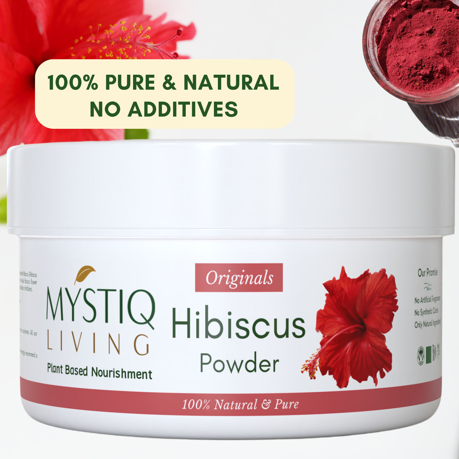 Mystiq Living Organic Hibiscus Powder (100 Gm) Pure Gurhal Powder, Japa ...