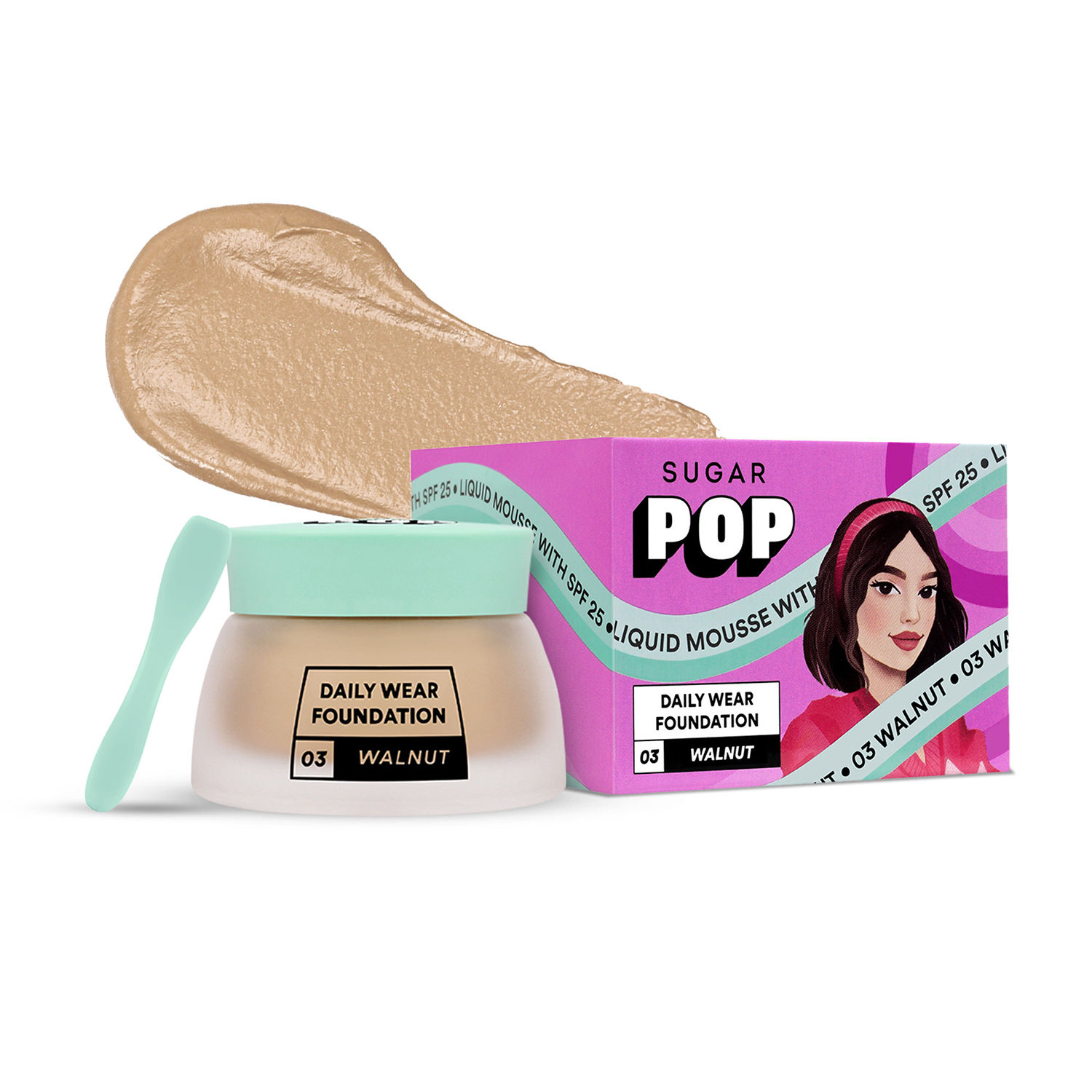 SUGAR POP Daily Wear Foundation - 03 Walnut | Mousse Foundation with SPF 25 for Medium to ...