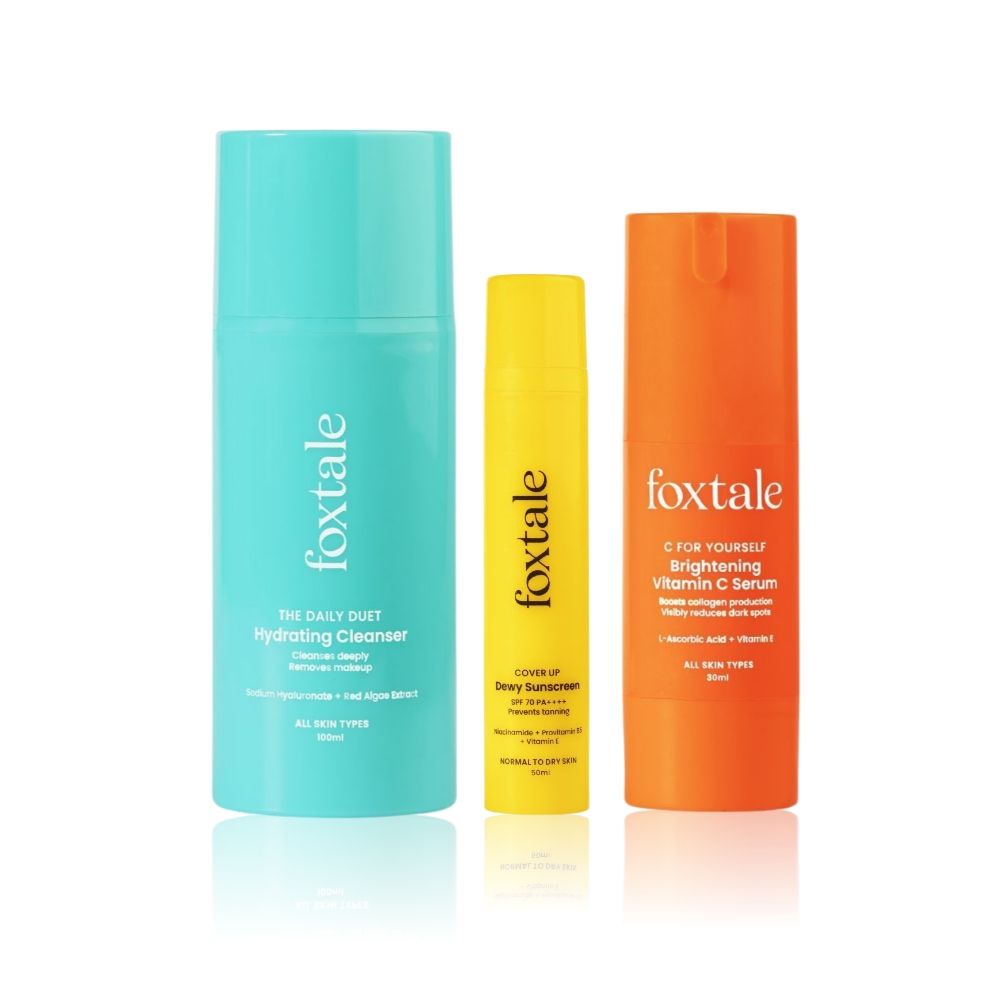 Foxtale Age Defender Routine Skin Care Kit | Cleanser Face Wash 100 ml + Vitamin C Serum 30 ml ...