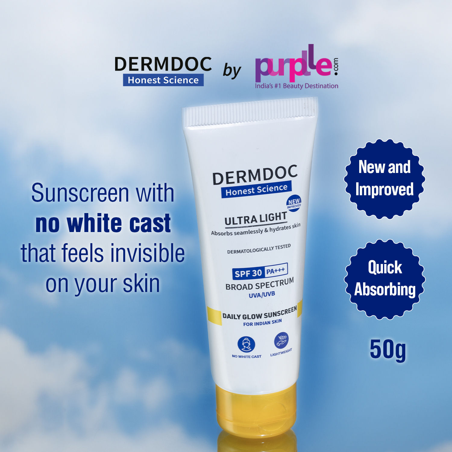 DermDoc UVA & UVB Broad Spectrum Sunscreen with SPF 30 & PA+++ (50 gm ...