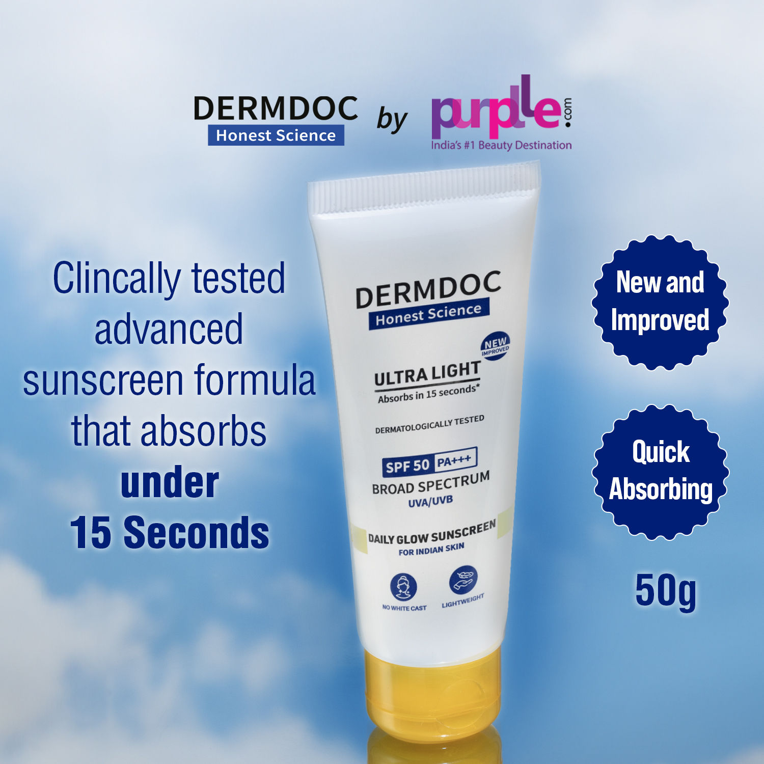 DERMDOC ULTRA LIGHT SPF 50 DAILY GLOW SUNSCREEN (50 GM)