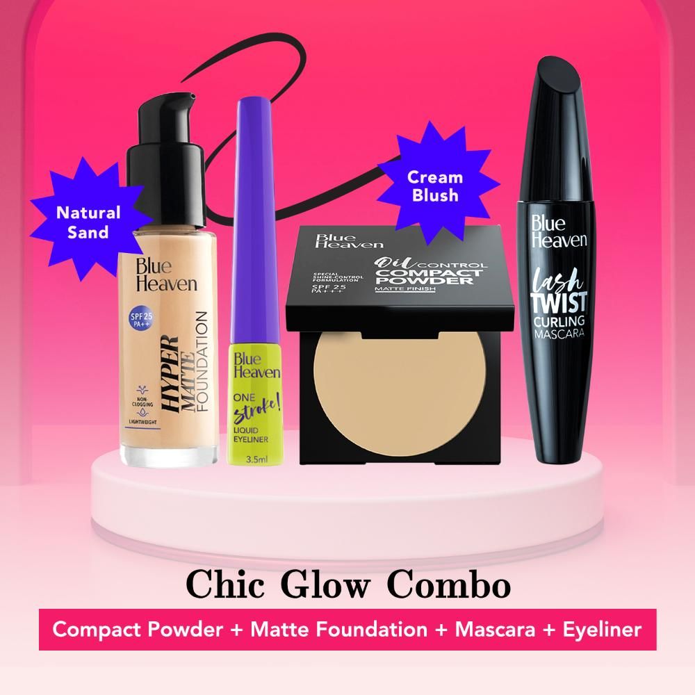 Blue Heaven Chic Glow Combo (Compact Powder - Cream Blush 201, Hyper Matte Foundation - 103 ...