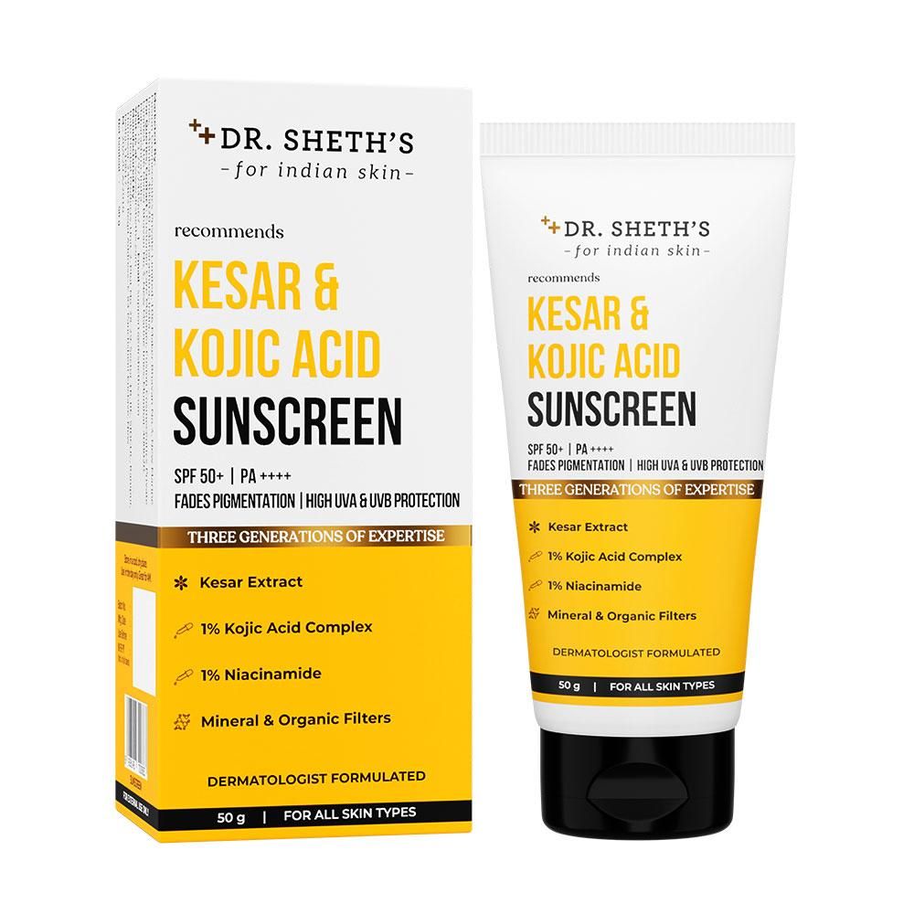 Dr. Sheth’s Kesar & Kojic Acid Sunscreen | Spf 50+ Pa++++ | 50g