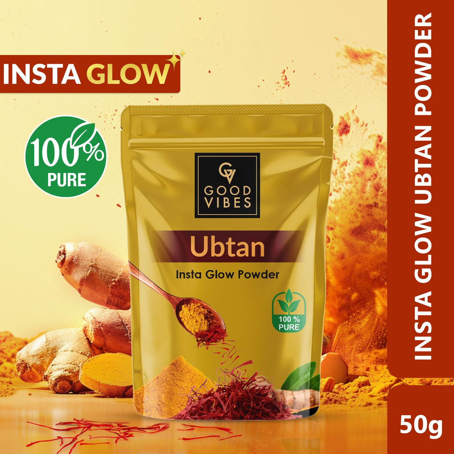 Good Vibes 100% Pure Insta Glow Ubtan Powder 50g Pouch (GT)