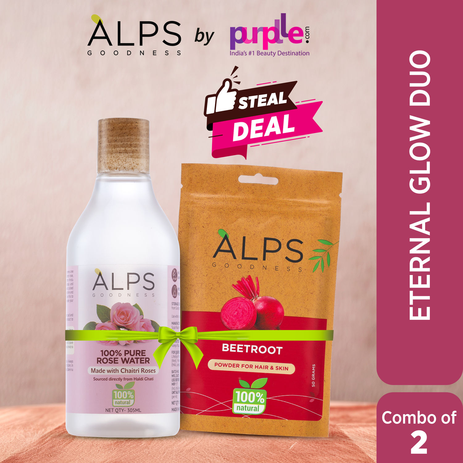 Alps Goodness Eternal Glow Duo with 100% Natural Beetroot Powder & Rose ...