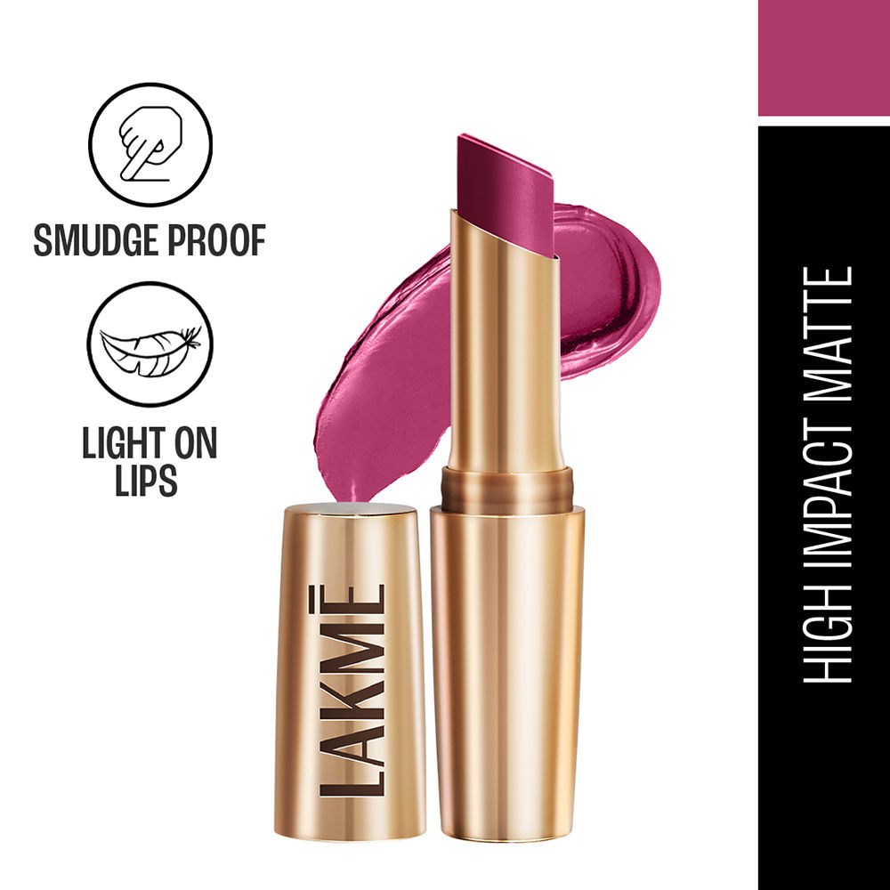 Lakme 9to5 Powerplay Priming Matte Lipstick, Lasts 16hrs, Plum Pick, 3.6g