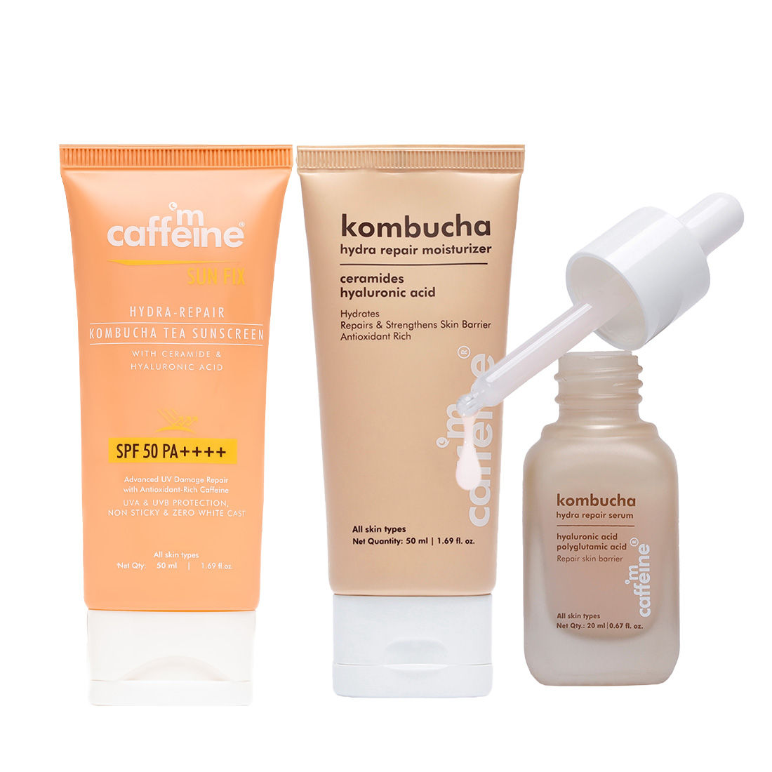 mCaffeine Kombucha skin csms routine ( serum + moisturizer + sunscreen)