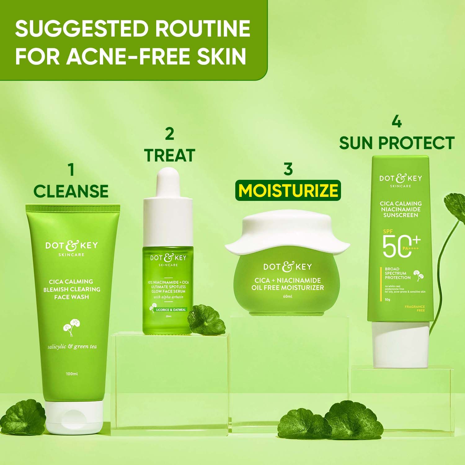 Dot & Key Acne Free Day Skin Care Routine | Face Wash, Serum, Night Gel ...