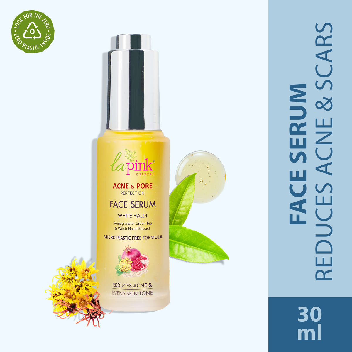 La Pink Acne & Pore Perfection Face Serum with White Haldi & Green Tea ...