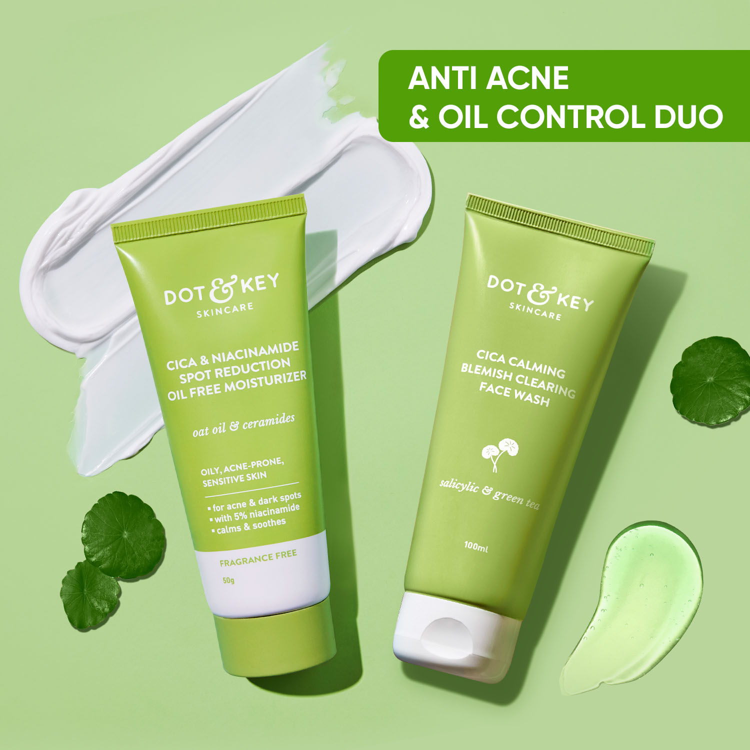 Dot & Key CICA Anti Acne & Oil Control Duo - 150g | Face Wash & Face Cream