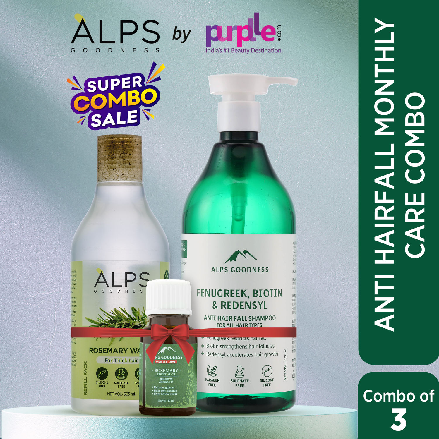 Anti Hairfall Monthly Care Combo with Anti Hairfall Shampoo, Rosemary ...