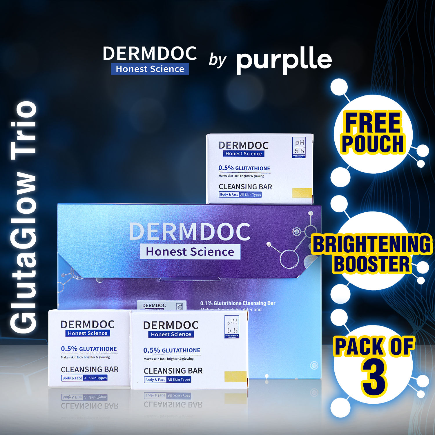 DERMDOC GlutaGlow Trio | Glutathione Cleansing Bar (Pack of 3)