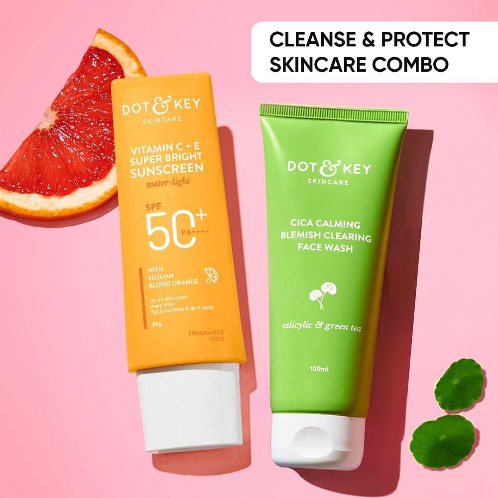 Dot & Key Skin Care Combo with CICA Face Wash & Vitamin C Sunscreen - 150g