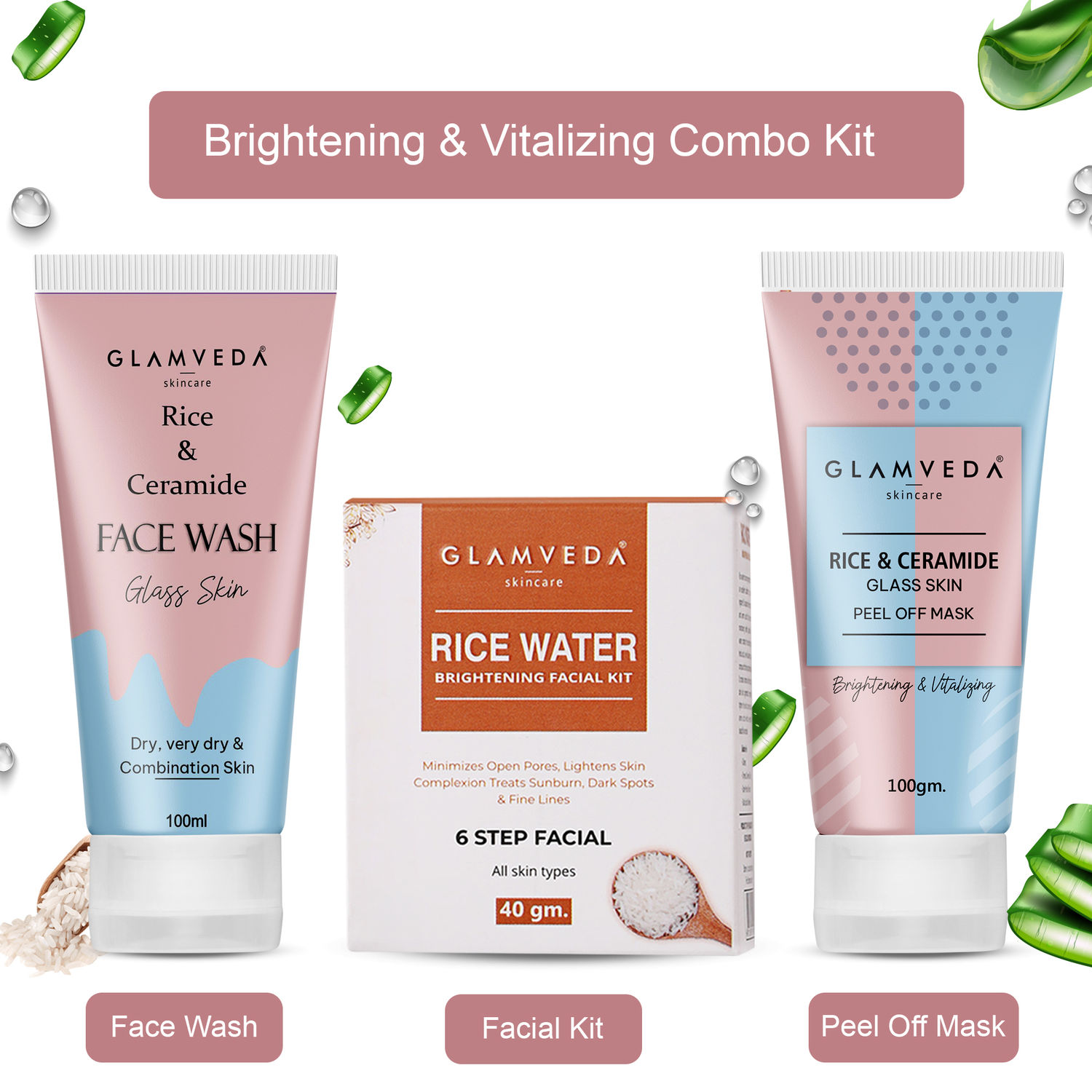 Glamveda Rice & Ceramide Korean Glass Skin Combo Gift Pack | Skin ...