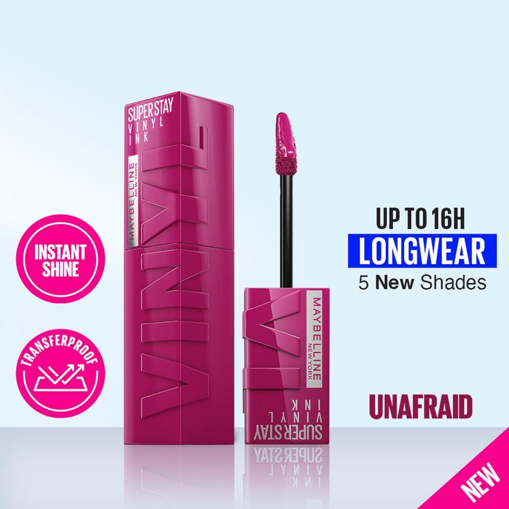 Maybelline New York Super Stay Vinyl Ink Liquid Lipstick, Instant shine ...
