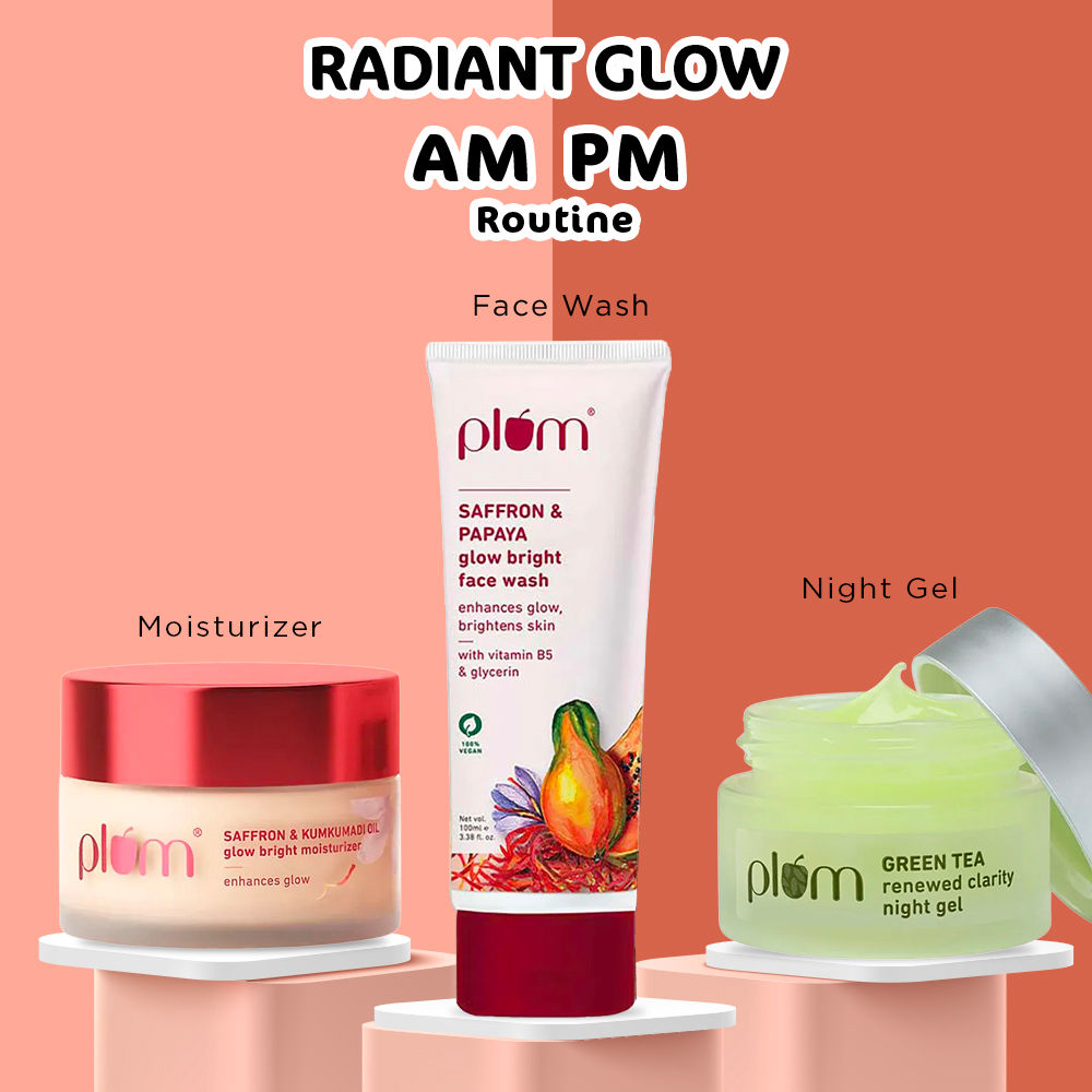 Plum Radiant Glow AM PM Routine: Saffron & Papaya Gel Face Wash (100ml ...