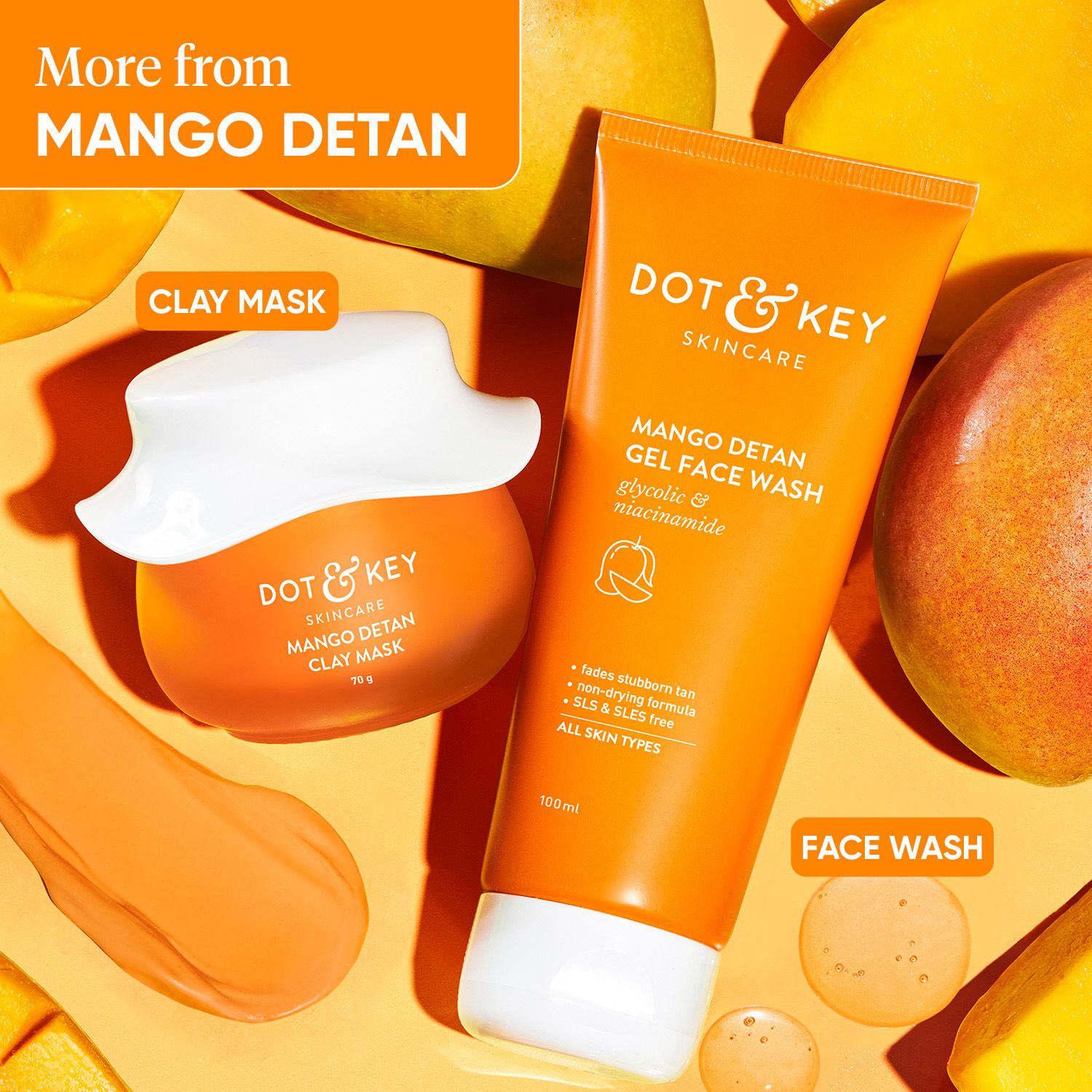 Dot & Key Best Selling Mango DETAN Duo - Face Wah 100ml & Clay Mask 70g