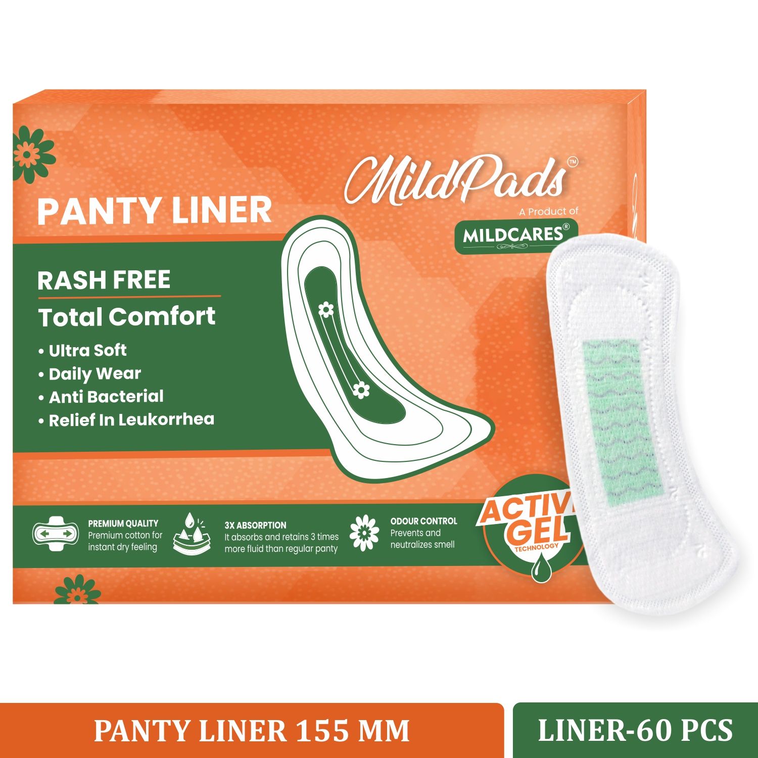 MildCares Panty Liners For Women Daily Use With 155mm Wide (Pack of 60 ...