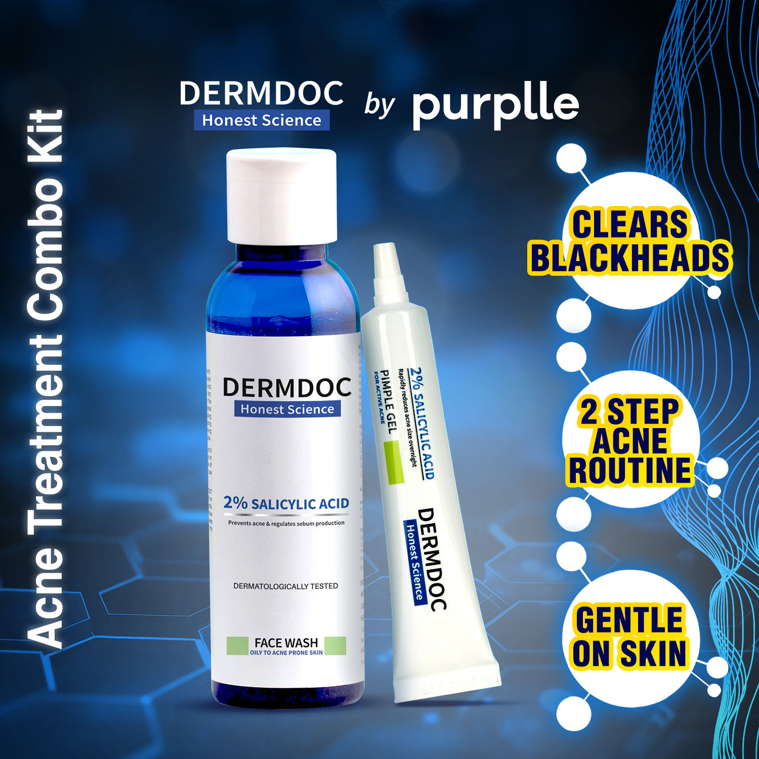 Dermdoc Acne treatment combo | 2% Salicylic Acid Face Wash 120ml | 2% ...