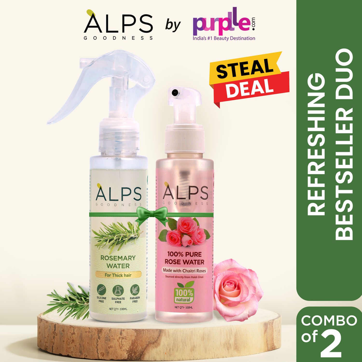 Alps Goodness Refreshing Bestseller Duo with Rosemary Water 100ml & 100% Pure Rose Water 100ml ...