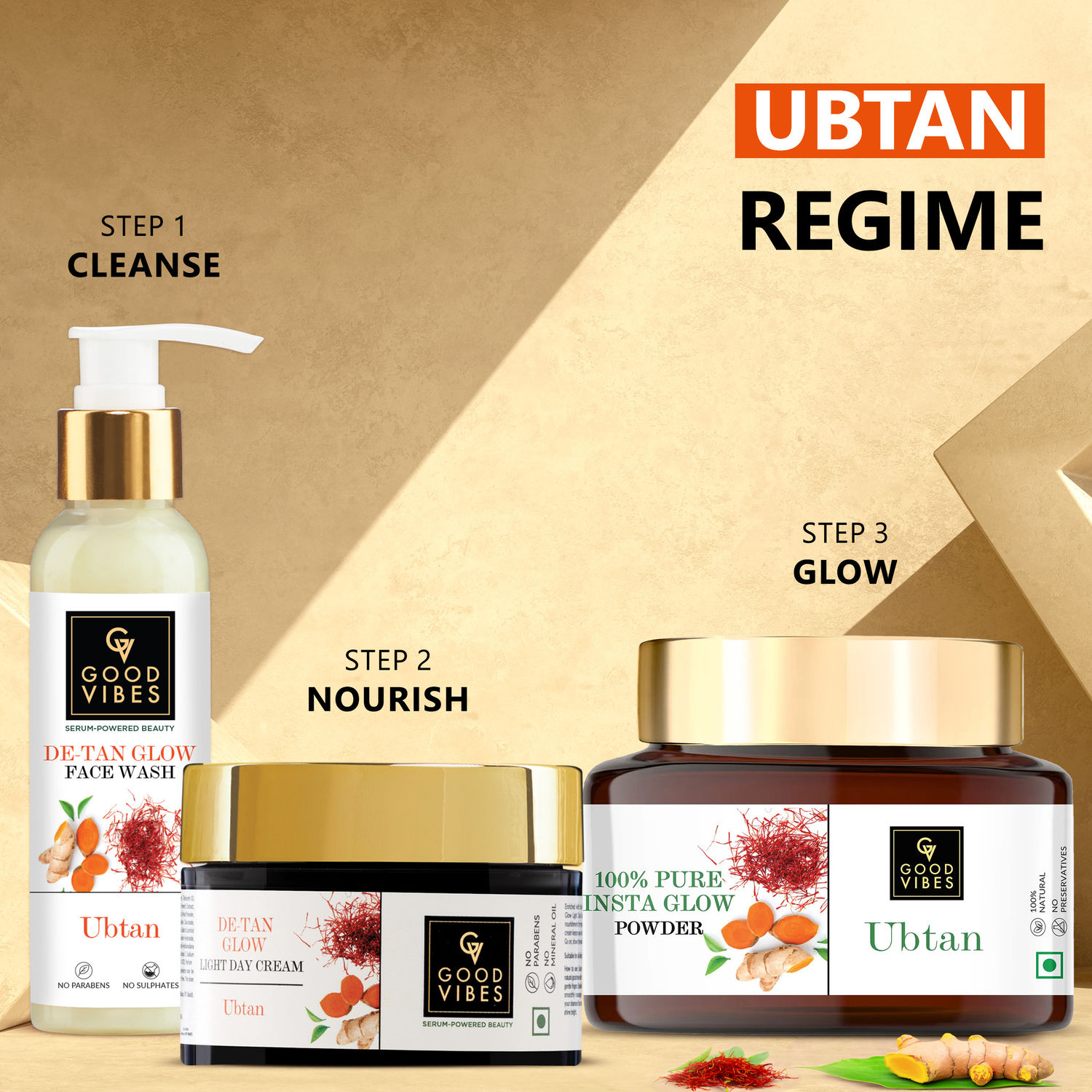 Good Vibes Ubtan Regime | Face wash, Night cream, Powder | Combo.