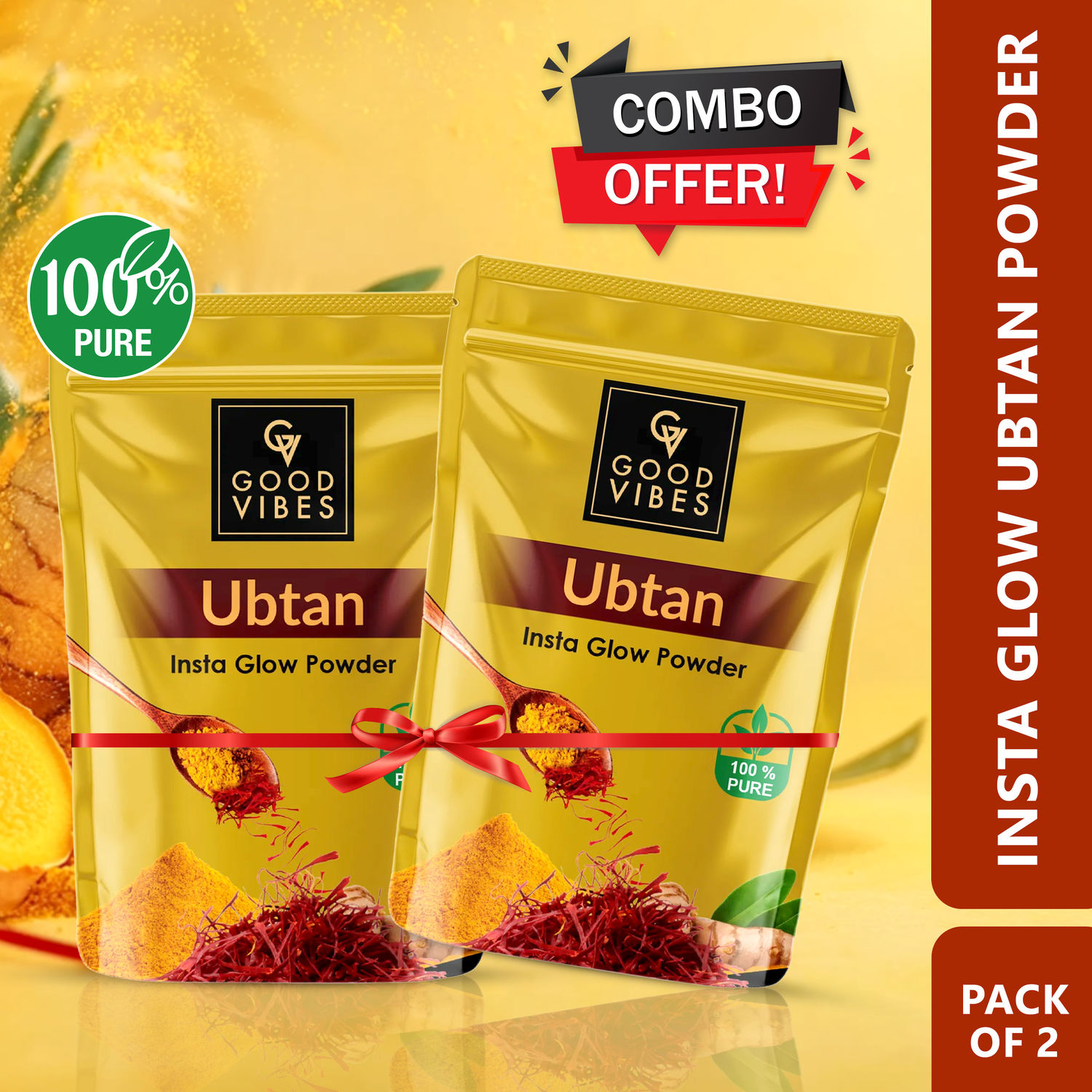 Good Vibes Ubtan Insta Glow Powder | 100% Natural Combo (Pack of 2) (50g)