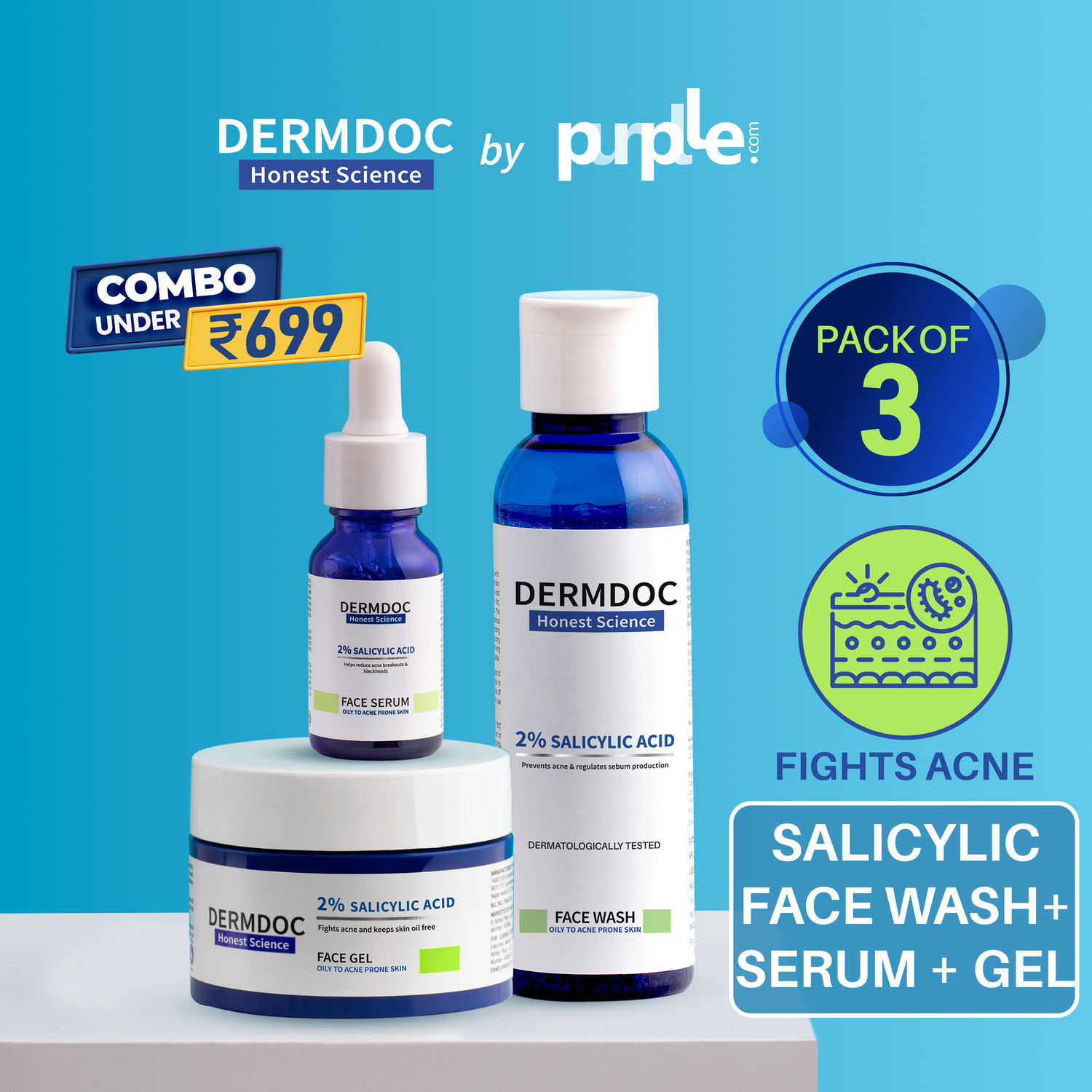 DERMDOC Combo Kit for Acne CTM Routine | salicylic acid range ...