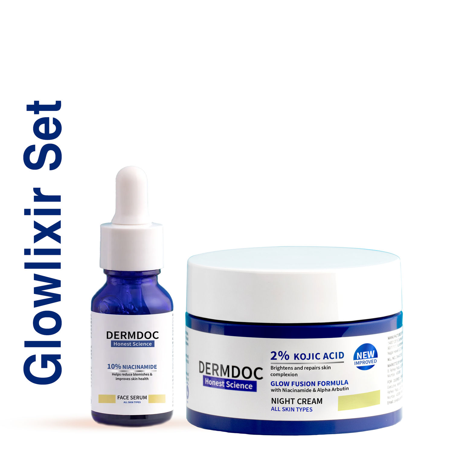 DERMDOC Glowlixir Set | Kojic Acid Glow Fusion Formula Night Cream (50 gm) | Niacinamide Face ...