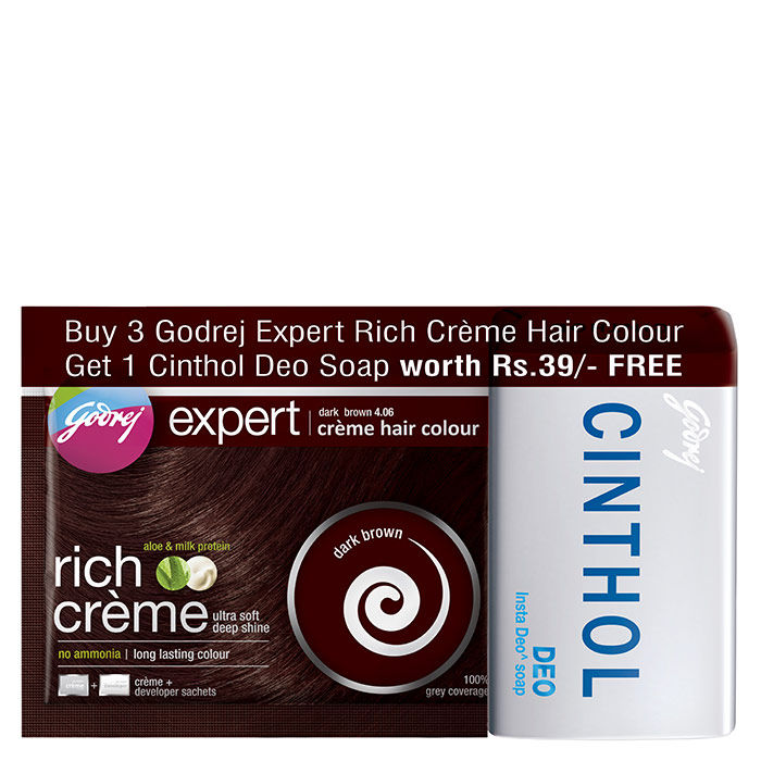 Buy Godrej Expert Rich Creme Dark Brown Hair Colour (x3) + Cinthol Deo ...